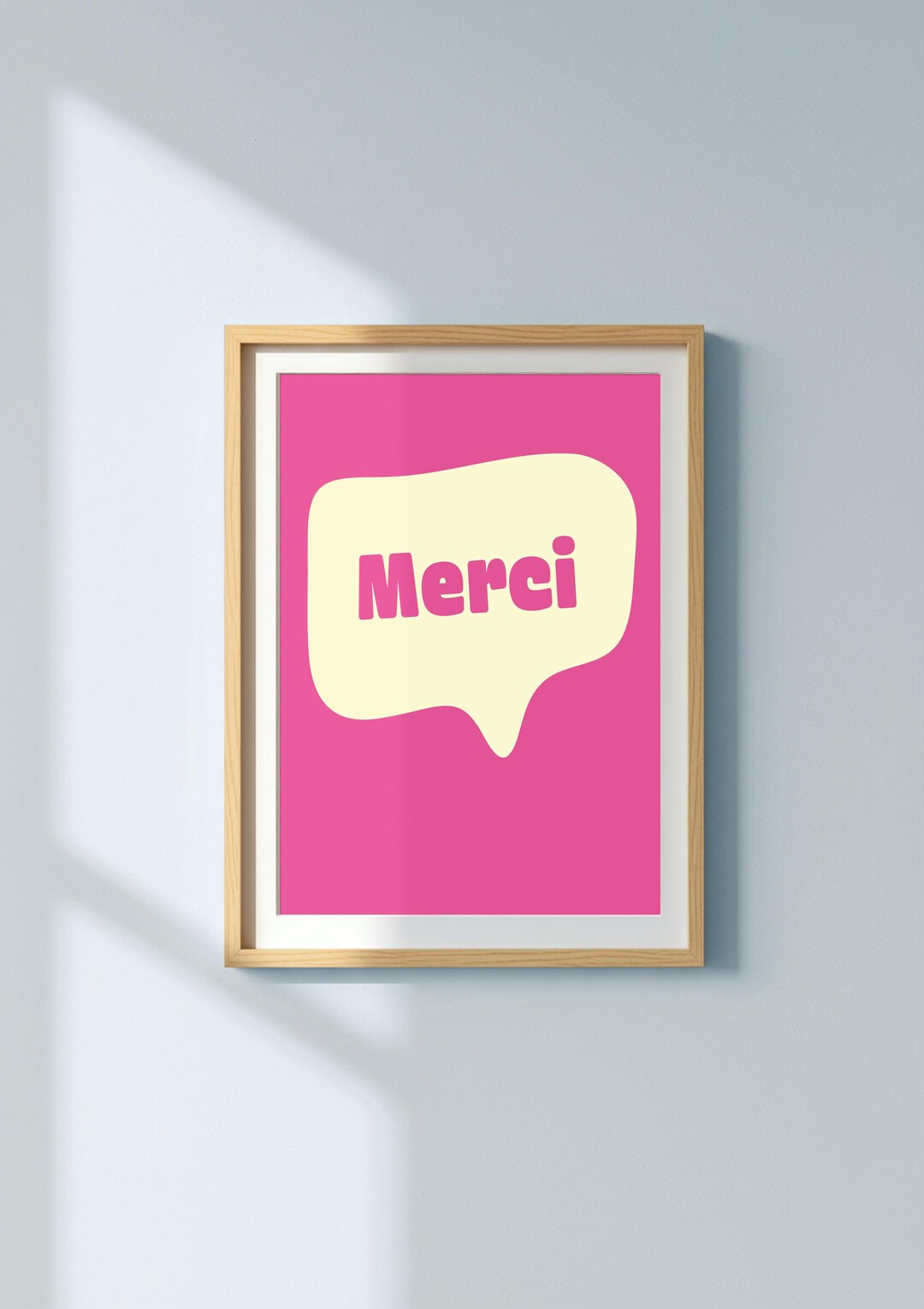 Merci French Pop Art Print: Pink & Yellow Speech Bubble (digital ...