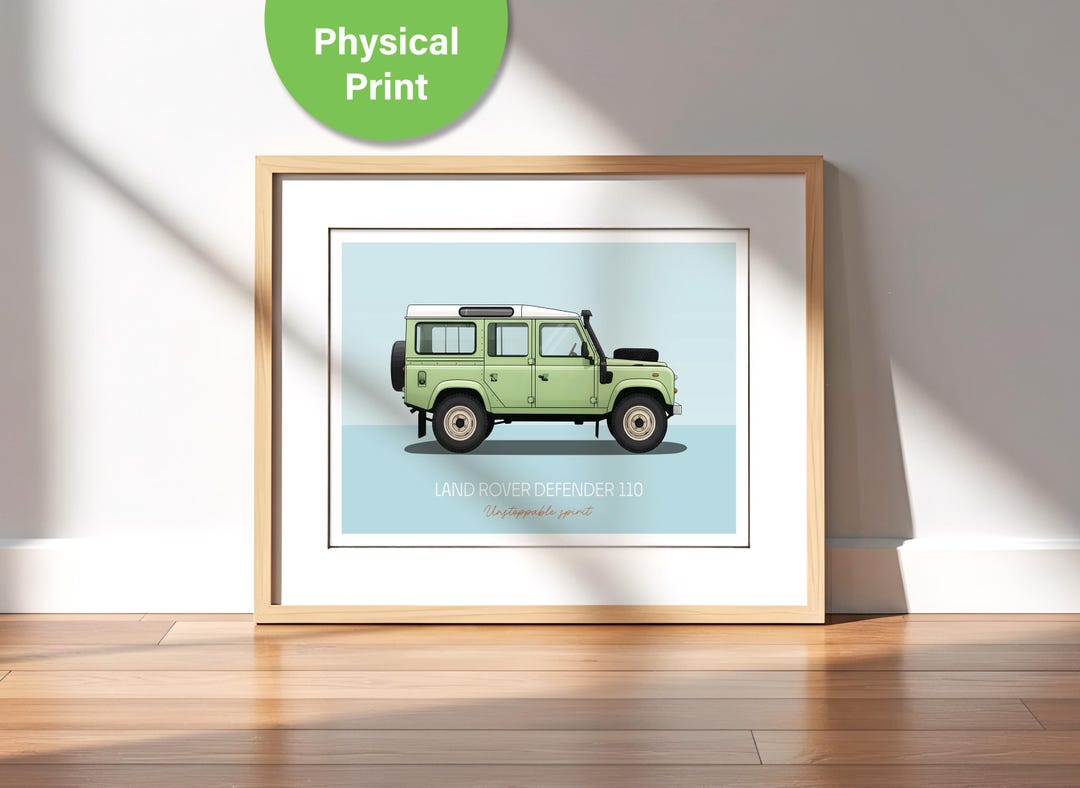 Classic Land Rover Defender 110 Poster, Sage Green 4x4 Illustration ...