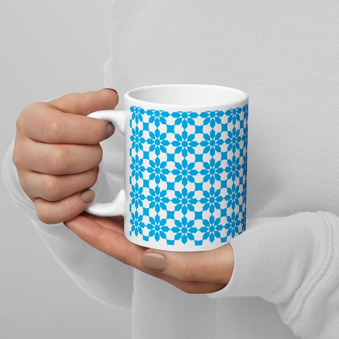 Moroccan Tile Mug: Blue Geometric Floral Coffee Cup - Etsy
