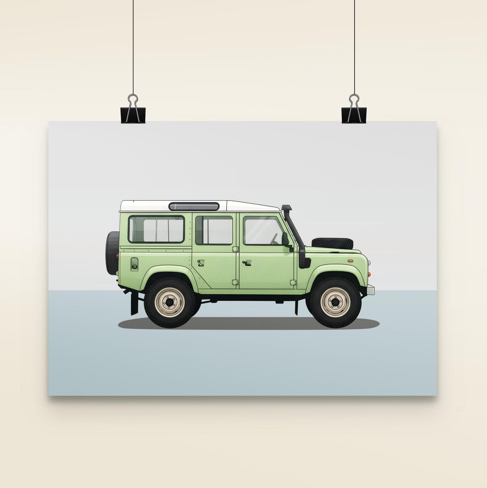Classic Land Rover Defender 110 Print | Sage Green 4x4 Illustration ...