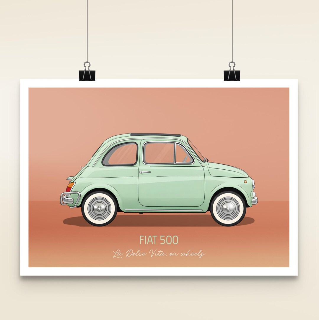 Retro Fiat 500 Illustration Art Print (digital Download) - Etsy