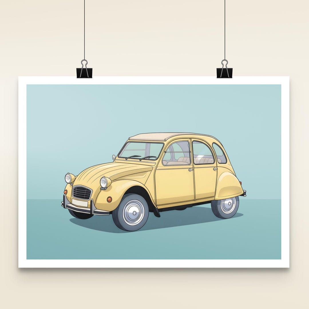 Citroen 2CV Art Print: Retro Yellow Car Print (digital Download) - Etsy