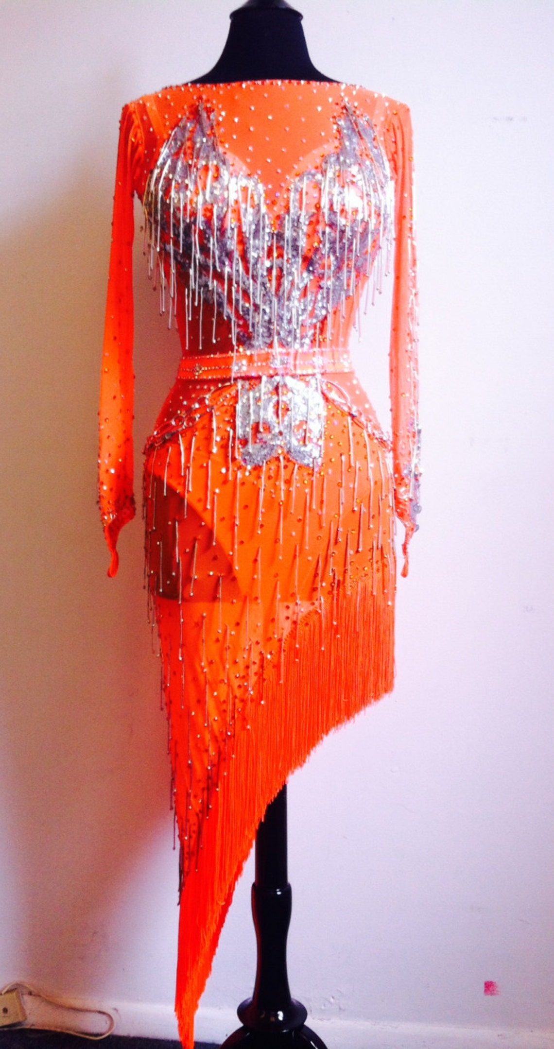 Orange Dance Dress Dance Latin Dresses Beaded Dance Dresses | Etsy