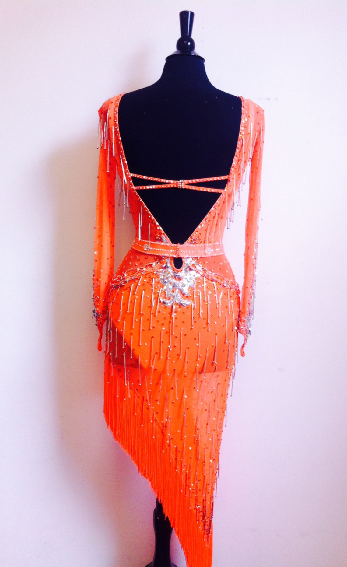 Orange Dance Dress Dance Latin Dresses Beaded Dance Dresses | Etsy