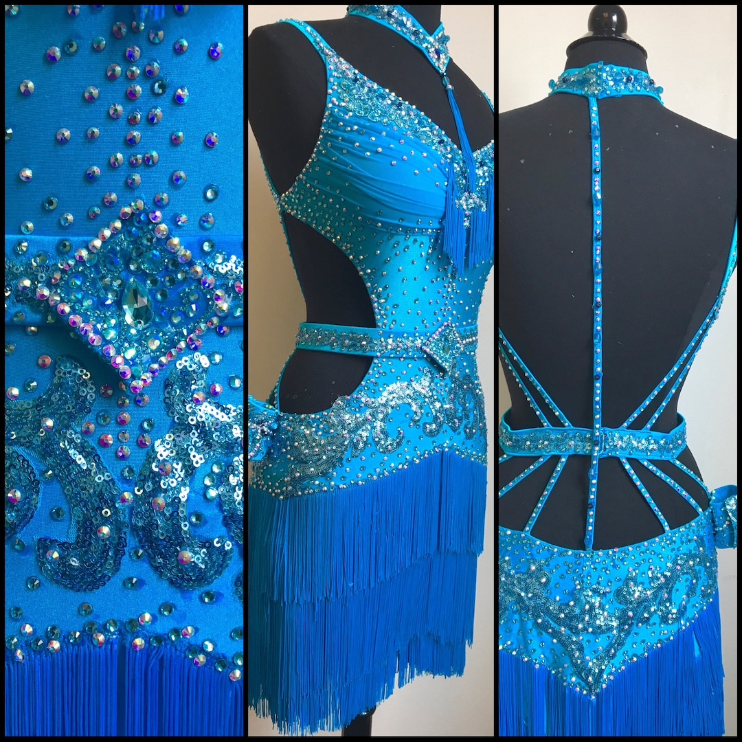 Blue Latin Dance Dress With Fringe! Free Shipping! Free Accessories ...