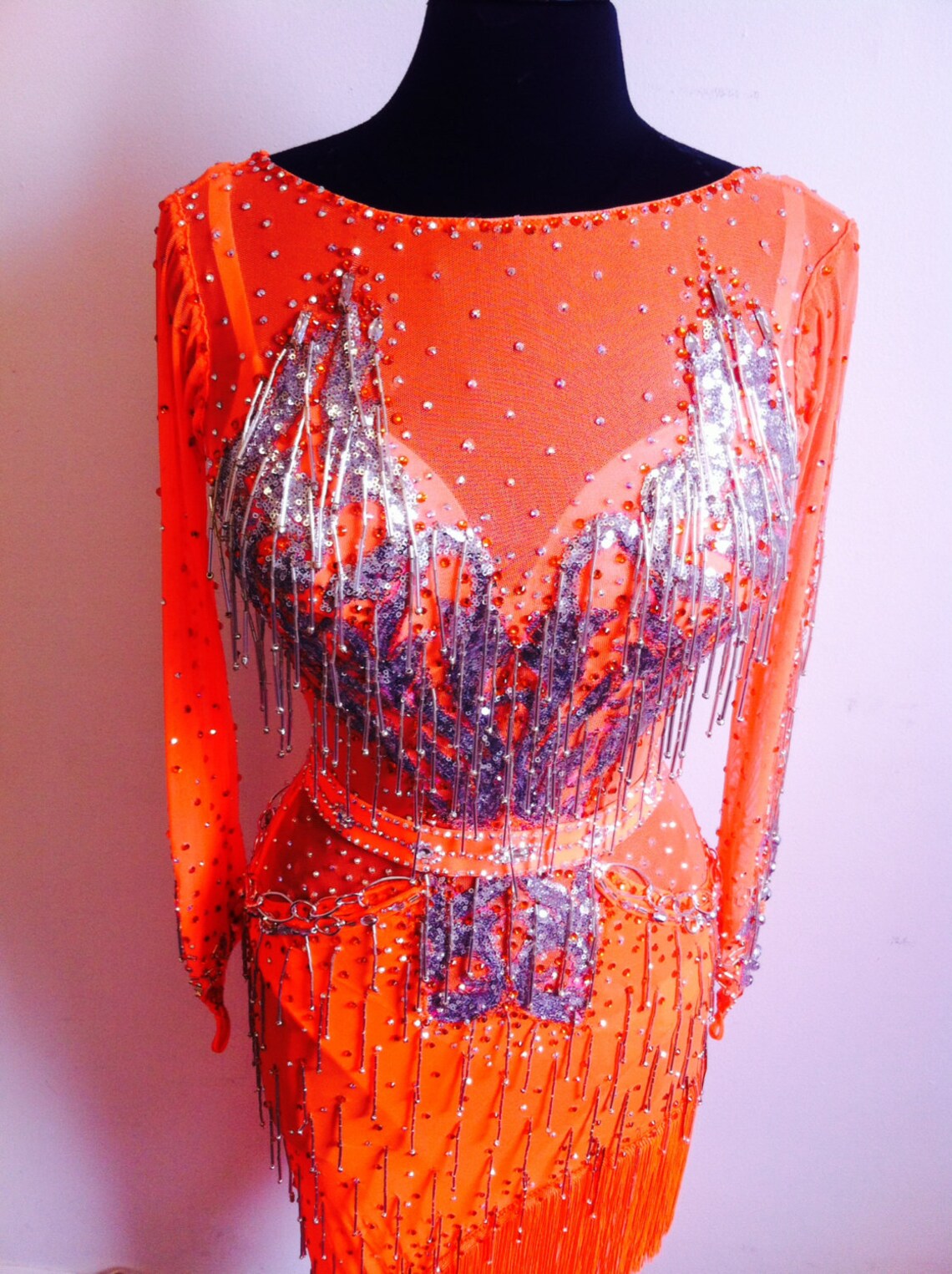 Orange Dance Dress Dance Latin Dresses Beaded Dance Dresses | Etsy