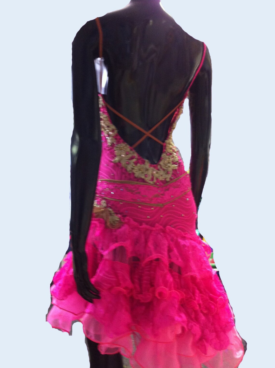 Pink Dance Dress Latin With Gold Lace Dance Latin Dresss - Etsy