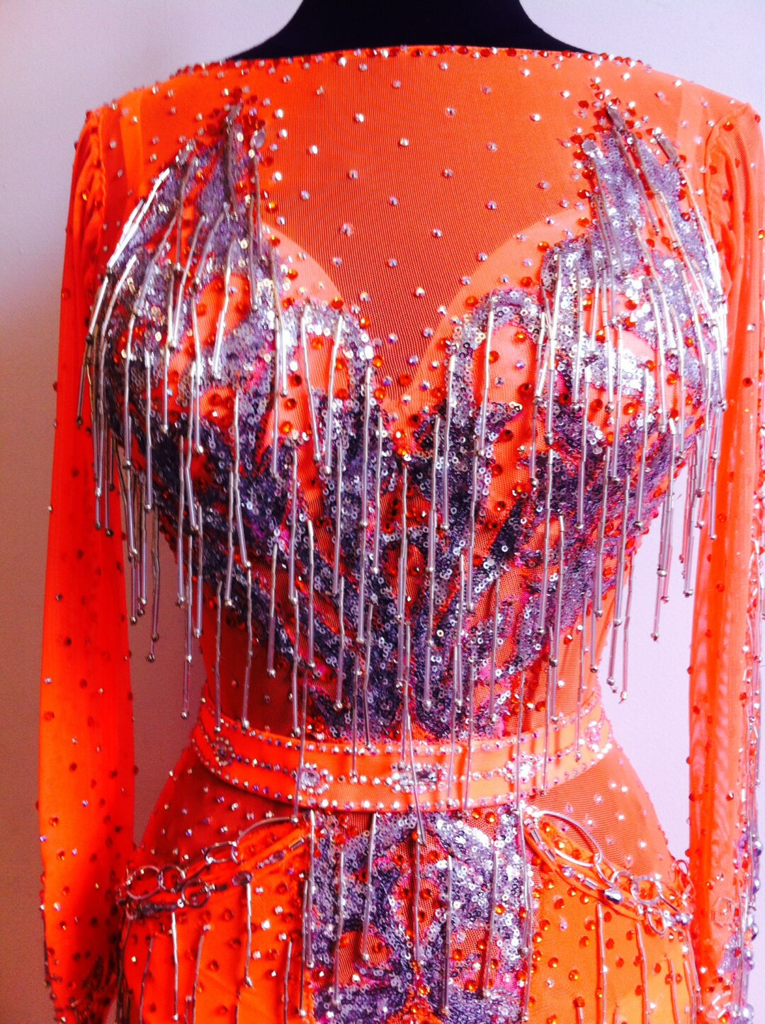 Orange Dance Dress Dance Latin Dresses Beaded Dance Dresses - Etsy