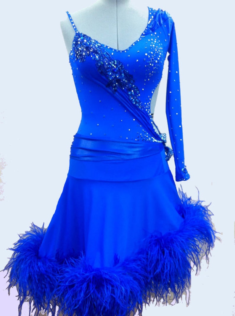 Blue Dance Dress With Feathers Blue Dancing Dresses - Etsy