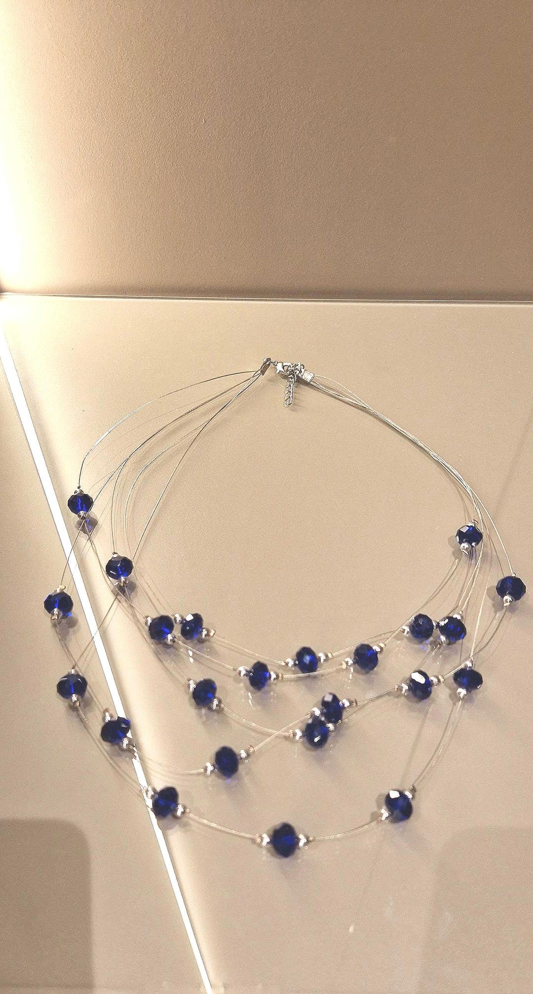 Y2K Multi-strand Cobalt Blue Glass Bead Necklace, Layered Floating ...