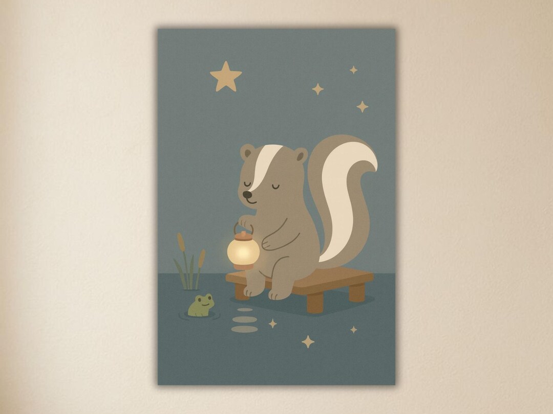 Nordic Kids Skunko Poster | Skunk With Lantern by the Lake | Calming ...
