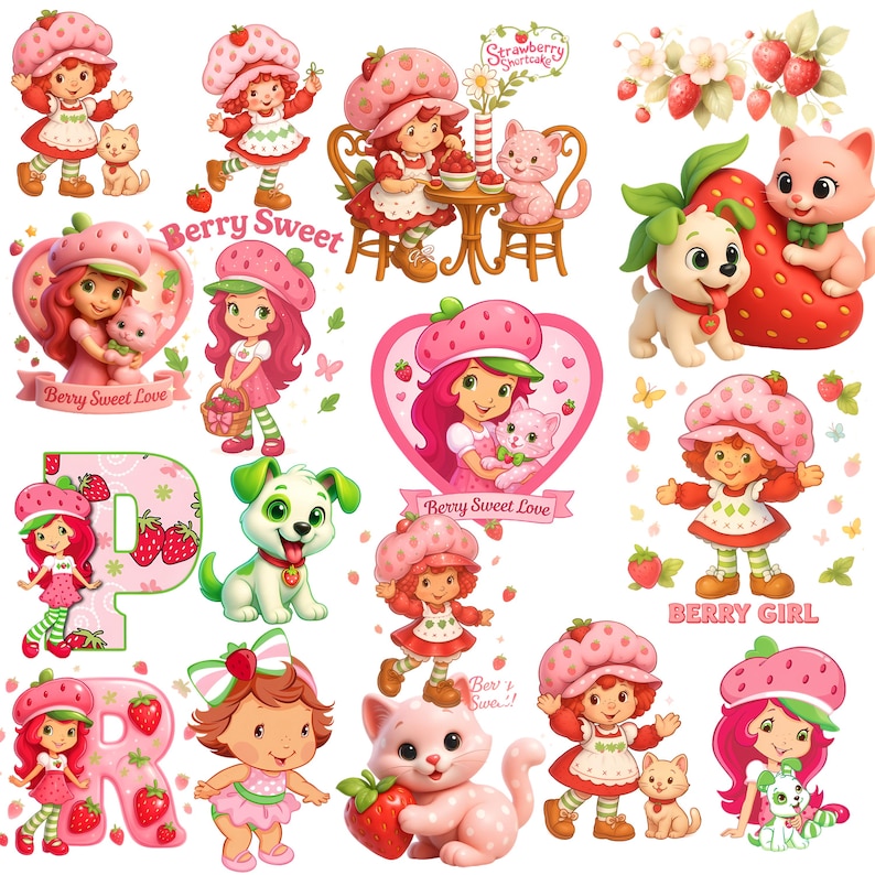 Paquete de más de 60 imágenes PNG y SVG de pastelitos de fresa retro ...