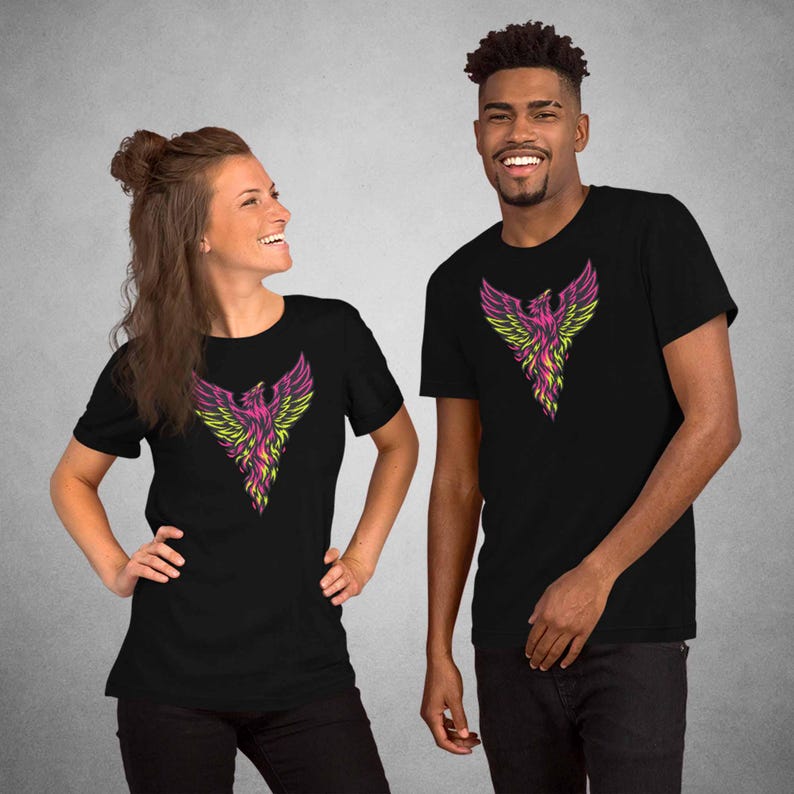 Phoenix Cyber Neon Gods T-shirt Mythic Fire Bird Graphic Tee Futuristic ...