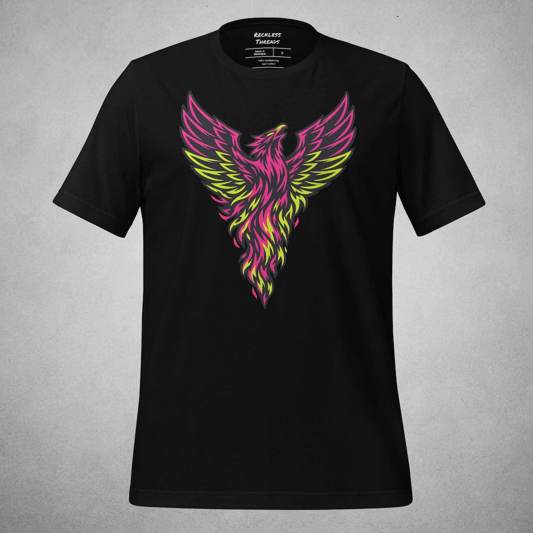 Phoenix Cyber Neon Gods T-shirt Mythic Fire Bird Graphic Tee Futuristic ...
