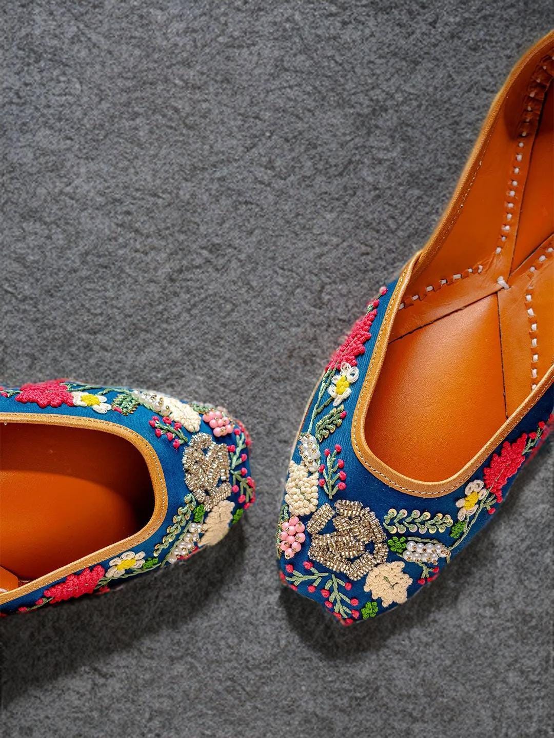 Blue Embroidered Juttis | Wedding Mojari Flats | Handcrafted Ethnic ...