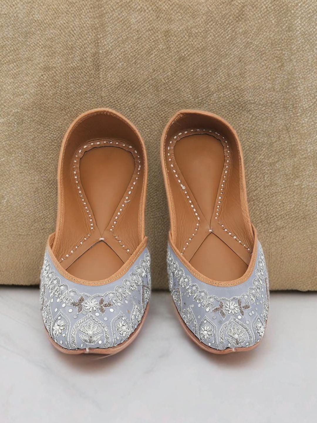Grey Silver Embroidered Mojari Flats Slip on Punjabi Jutti Women - Etsy