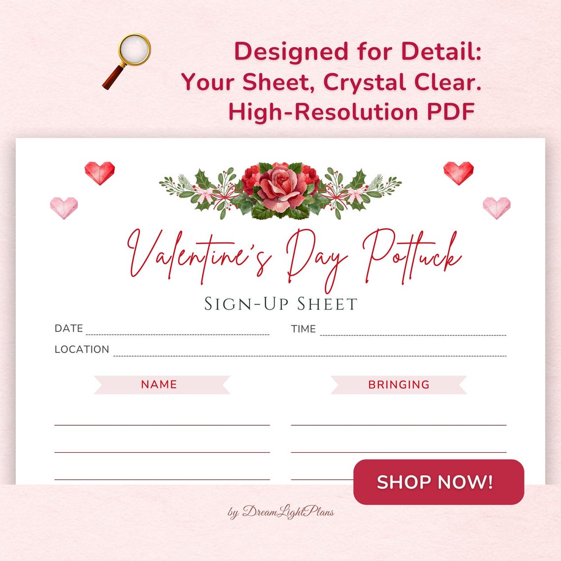 Editable Valentine's Day Potluck Sign-up Sheet | Watercolor Design ...