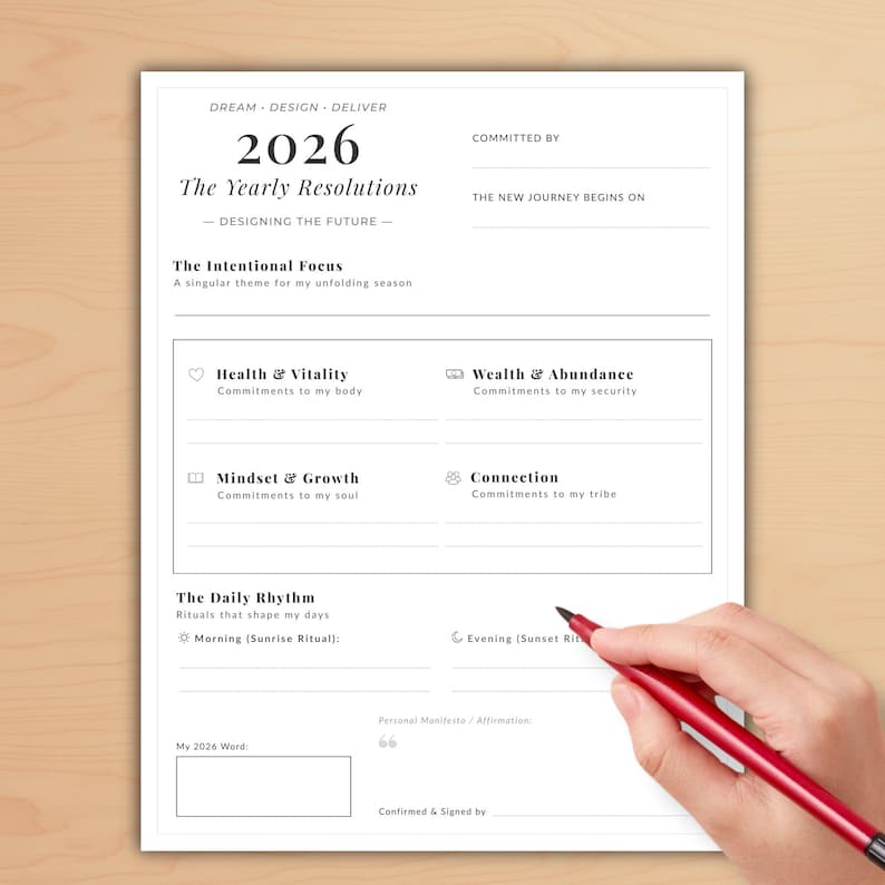 New Year Resolutions 2026 Printable PDF (mindful — Minimalist) | New ...