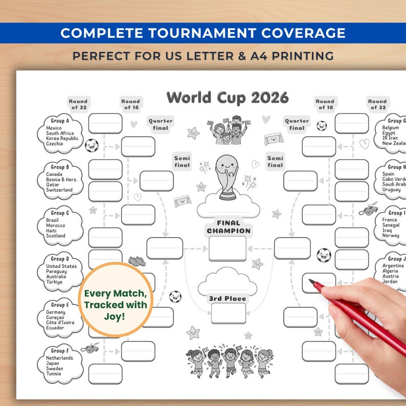 World Cup 2026 Bracket Tracker, Kids Soccer Tournament Sheet (printable ...