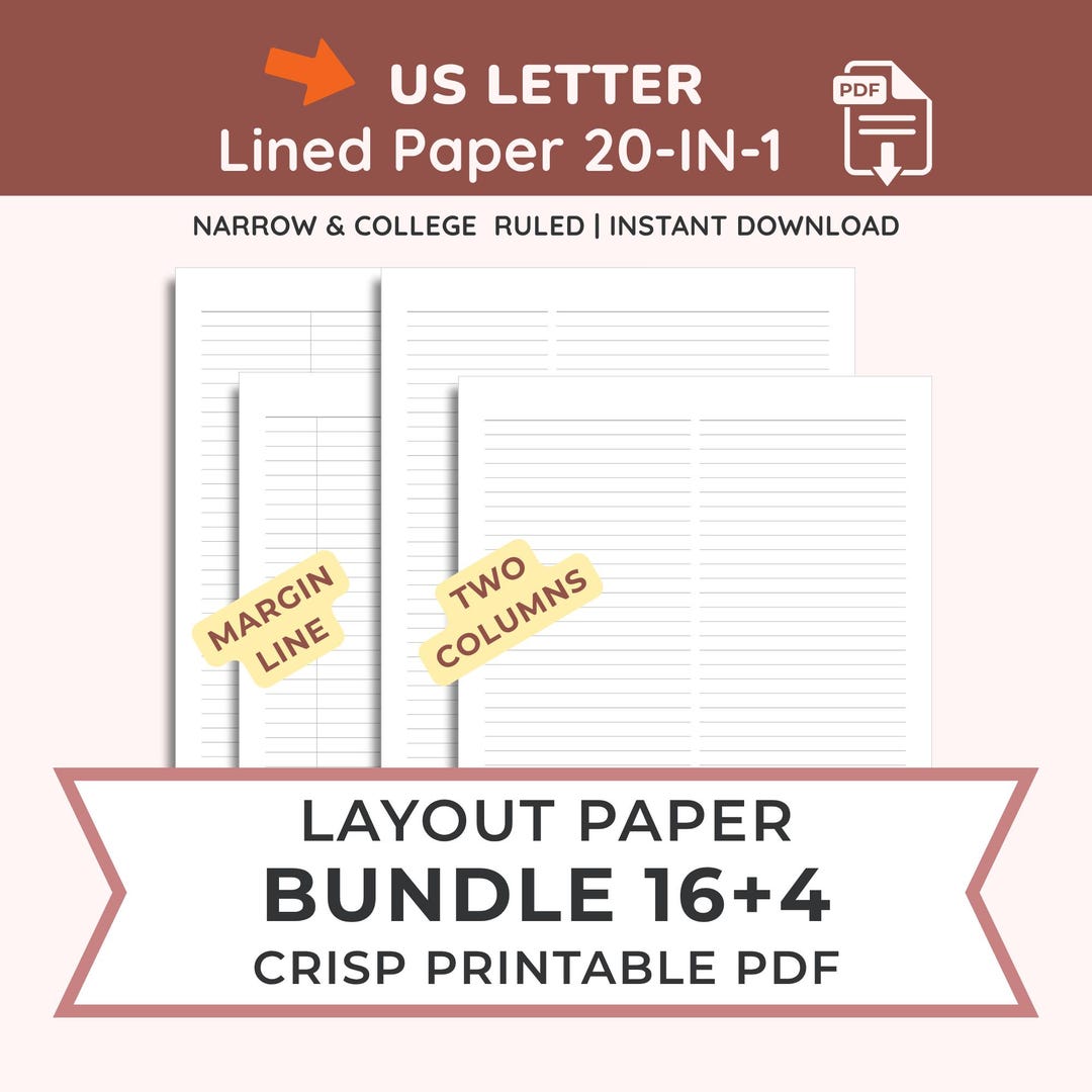 Printable Lined Paper BUNDLE: 2 Column | Narrow & College Rule, US ...