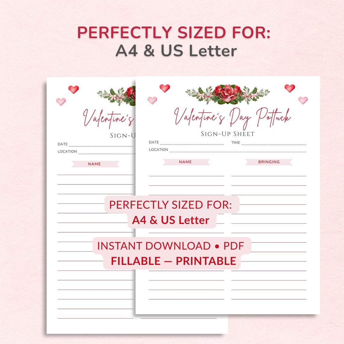 Editable Valentine's Day Potluck Sign-up Sheet | Watercolor Design ...