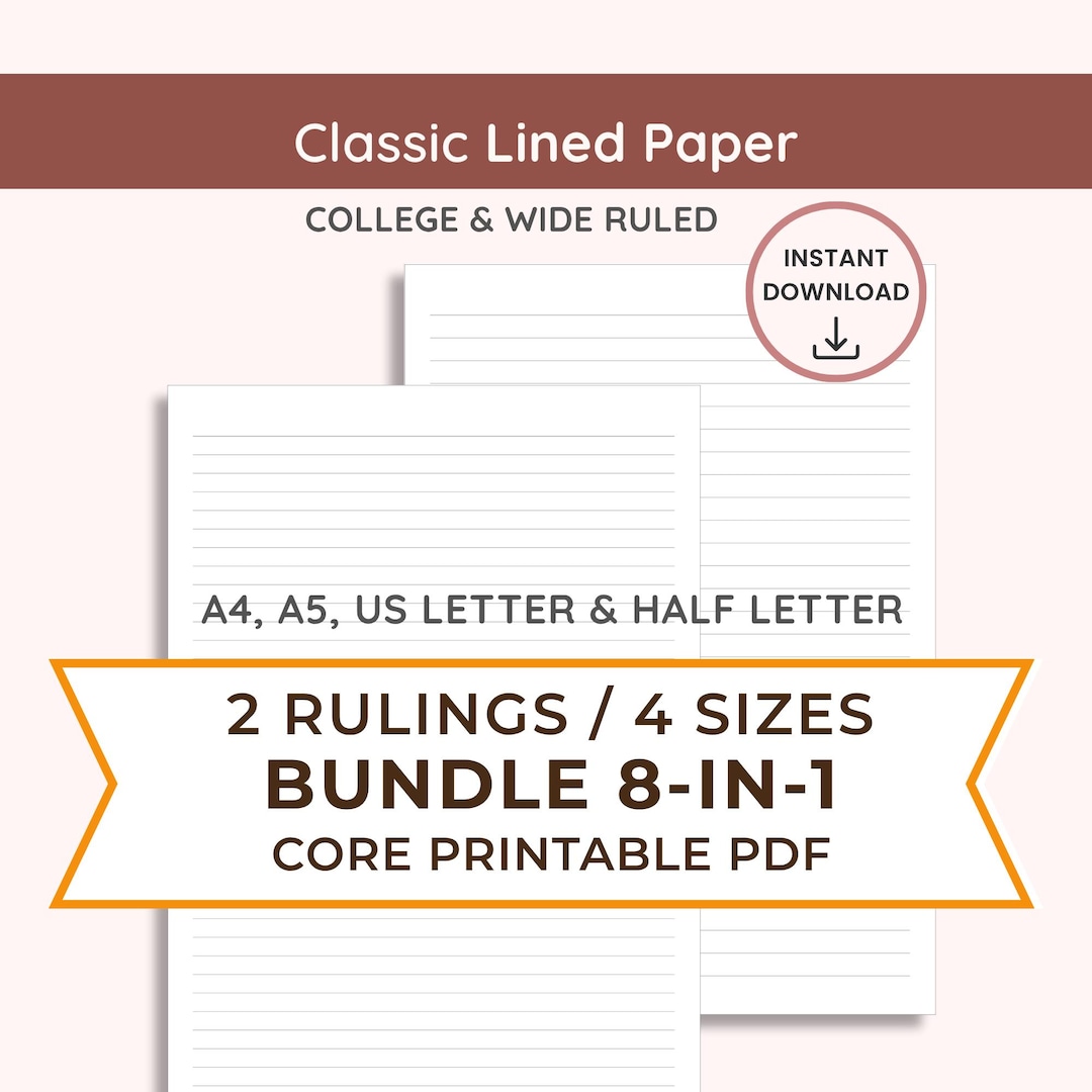 Printable Lined Paper Bundle: College & Wide Ruled (instant Download ...