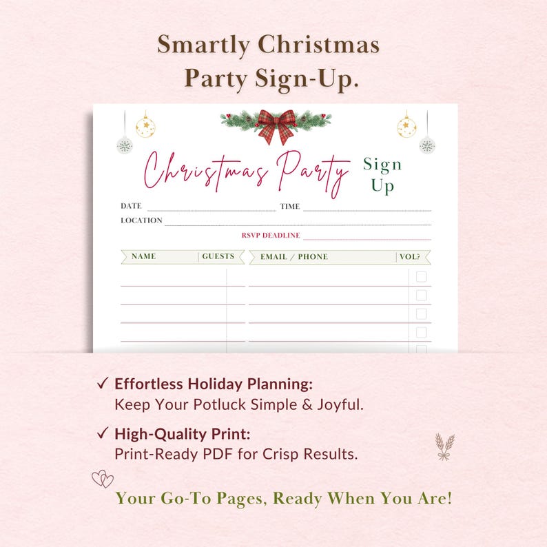 Christmas Party Sign-up Sheet, Farmhouse Style (printable PDF), US ...