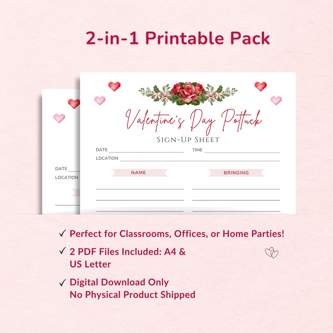 Editable Valentine's Day Potluck Sign-up Sheet | Watercolor Design ...