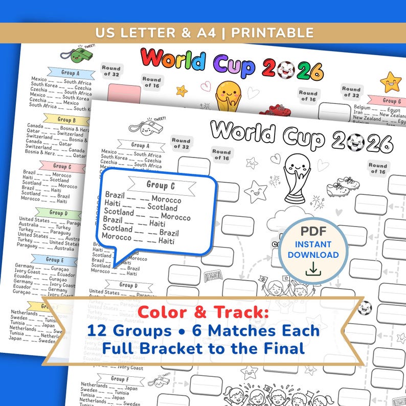 World Cup 2026 Soccer Bracket Tracker, Kawaii Kids Coloring Page ...