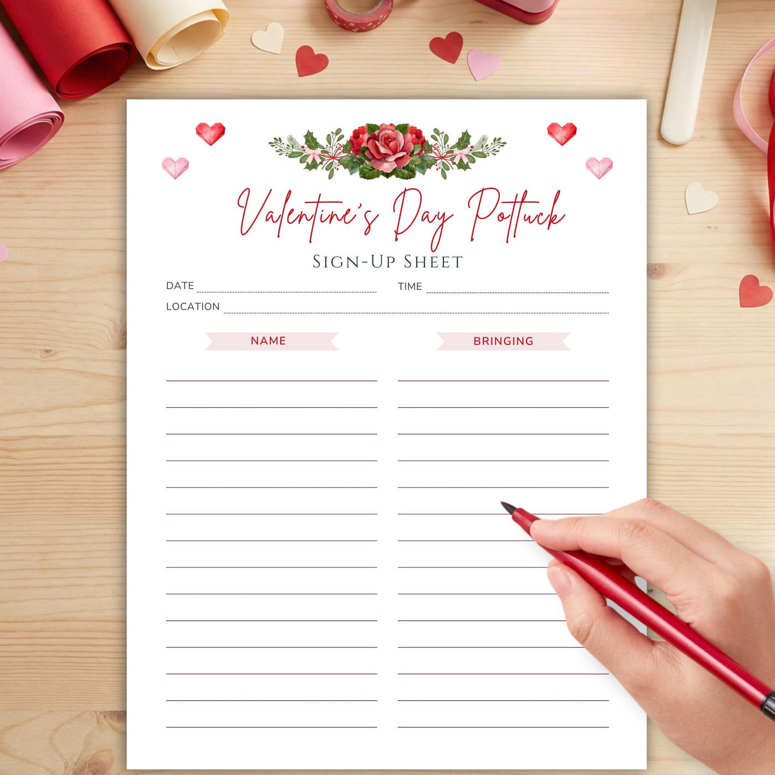Editable Valentine's Day Potluck Sign-up Sheet | Watercolor Design ...