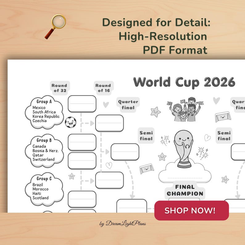 World Cup 2026 Bracket Tracker, Kids Soccer Tournament Sheet (printable ...
