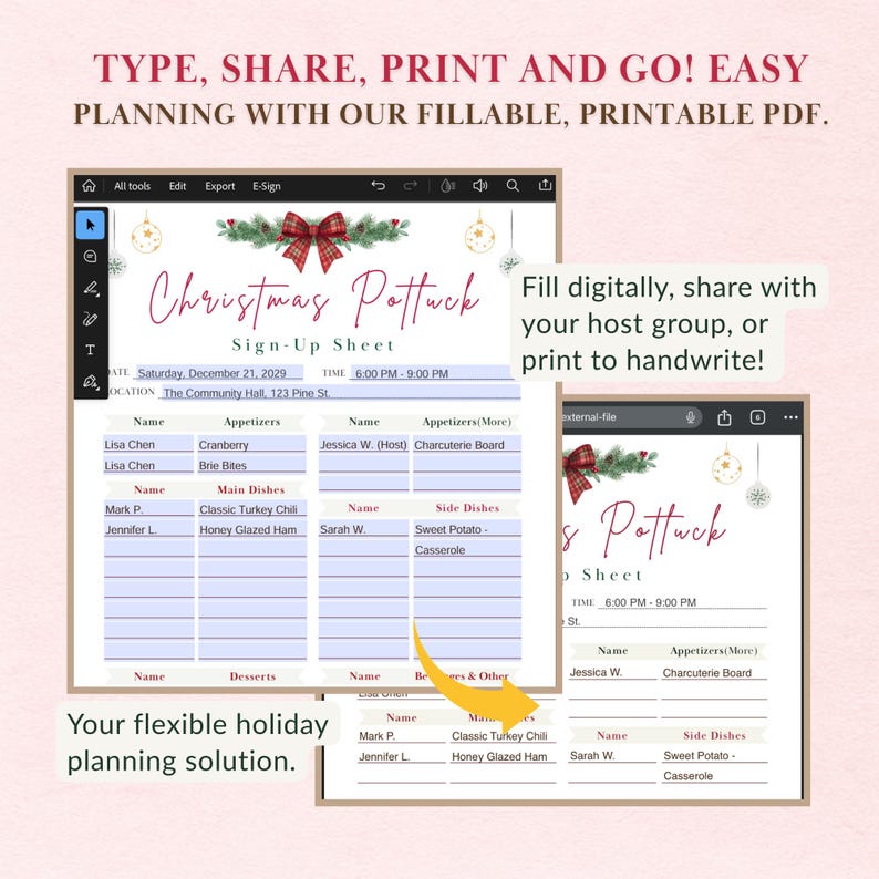 Christmas Potluck Sign-up Sheet - Editable, Categorized Food Planner ...