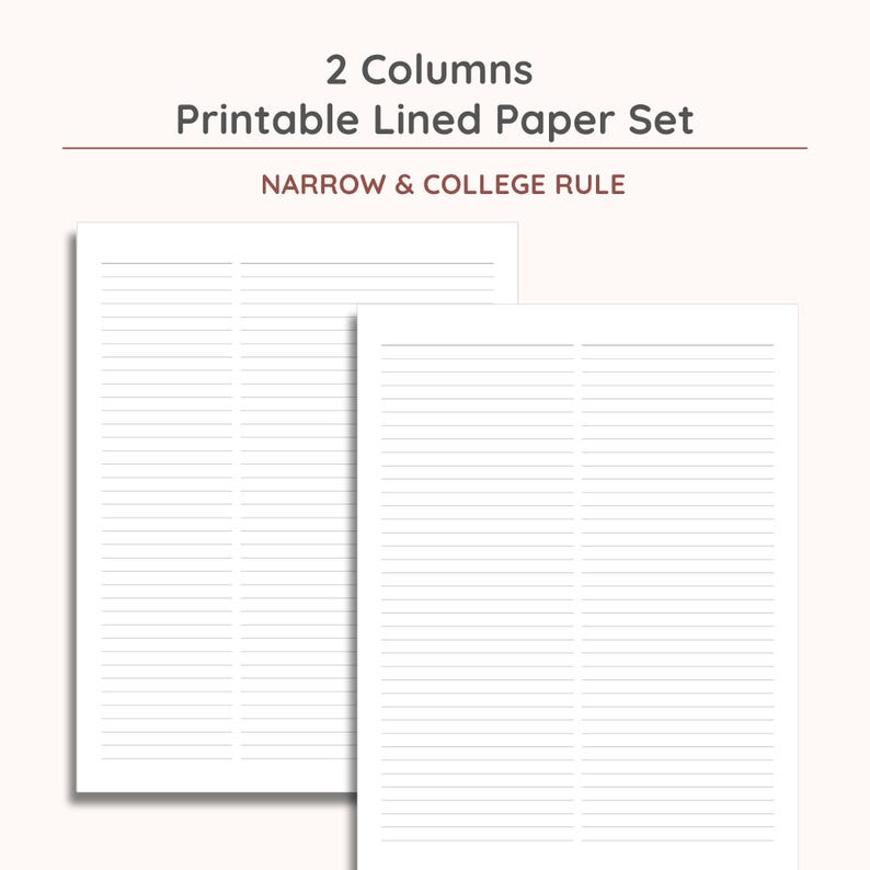 Printable Lined Paper Bundle: 2-column, US Letter ( Instant Download ...