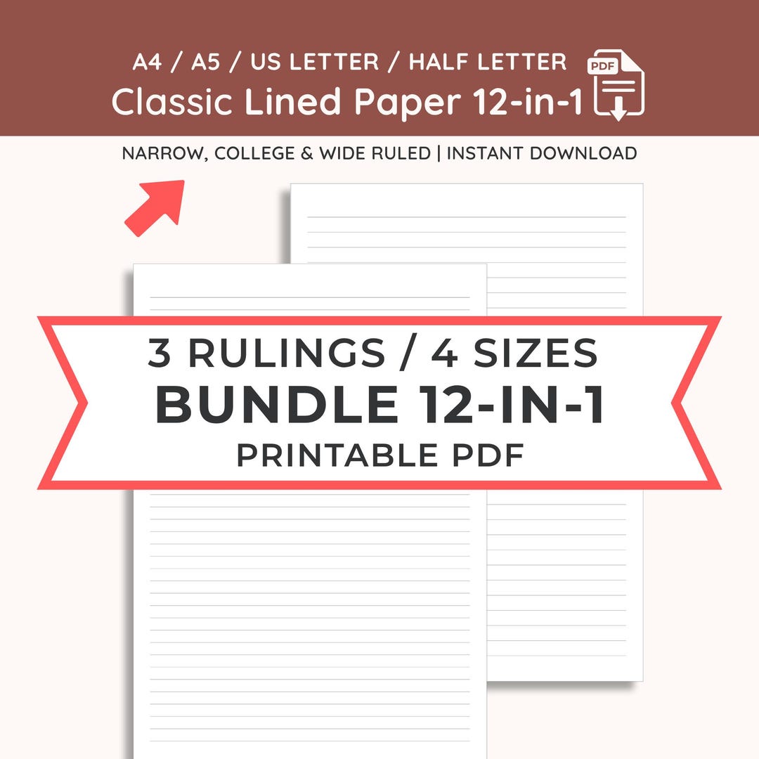 Printable Lined Paper: A4/a5/letter Sizes (PDF Download) | Narrow ...