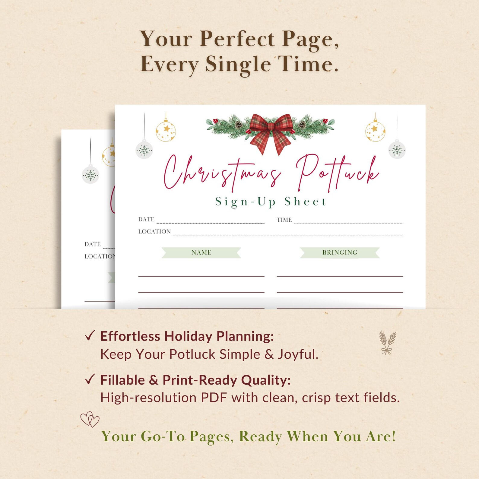 Christmas Potluck Sign up Sheet Editable (fillable -printable PDF) | A4 ...