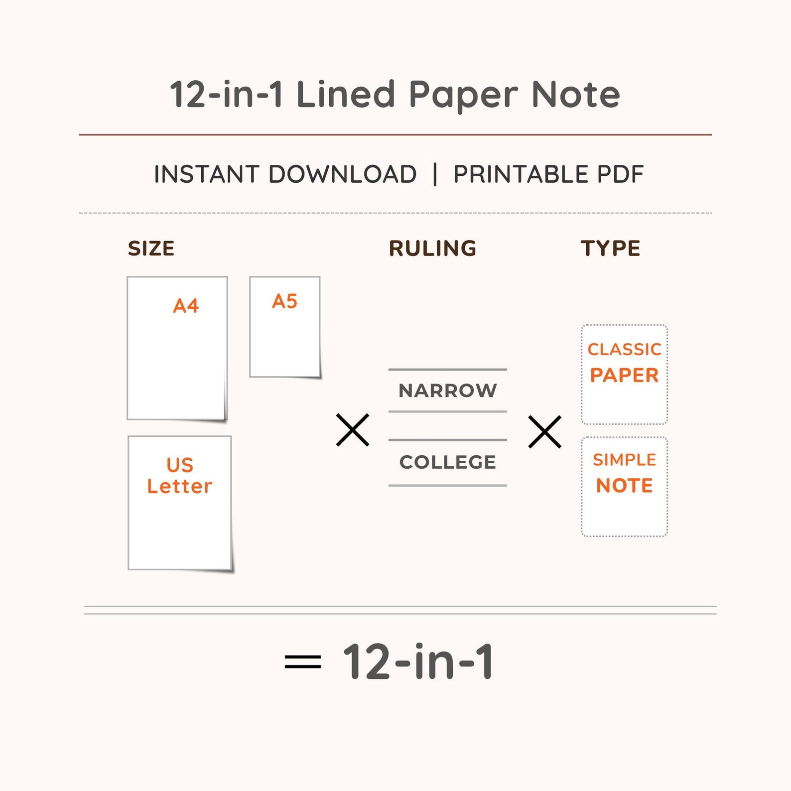 Printable Lined Paper Bundle of 3 Sizes: Narrow & College Ruled ...