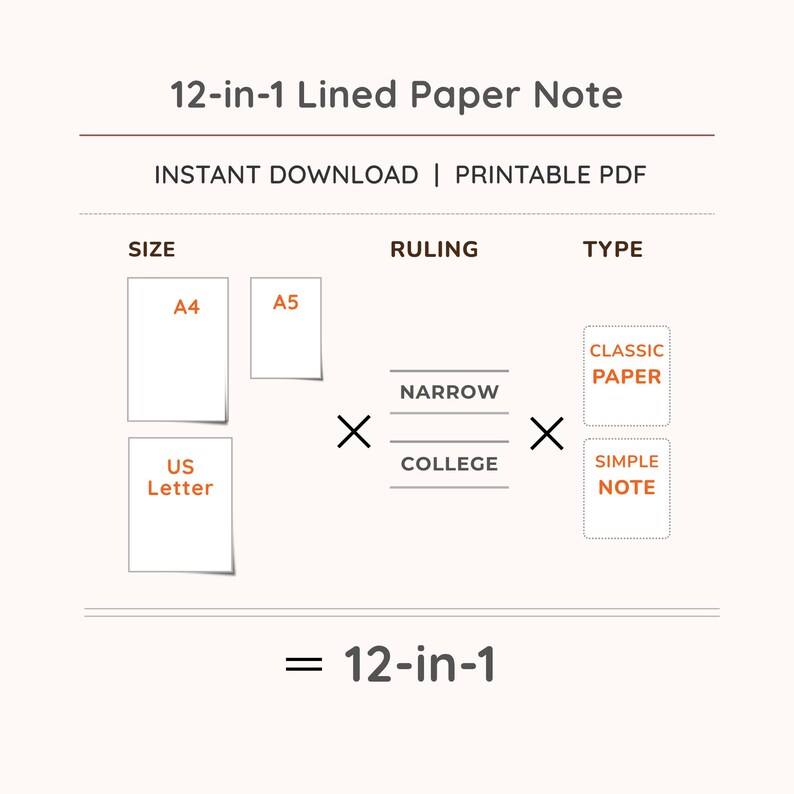 Printable Lined Paper Bundle of 3 Sizes: Narrow & College Ruled ...