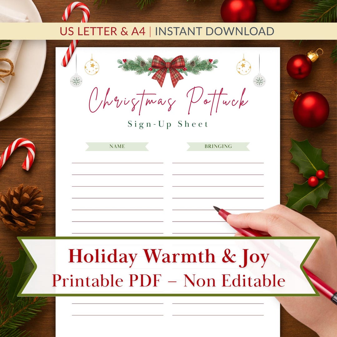 Christmas Potluck Sign up Sheet | Farmhouse Style (printable PDF) | A4 ...