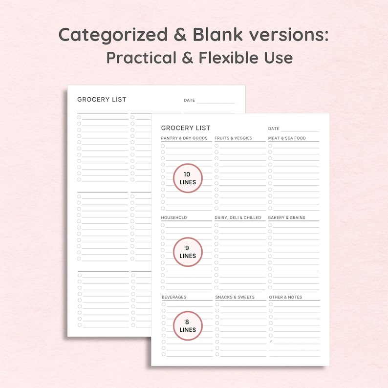 Minimalist Grocery List Bundle • Categorized Shopping Checklist W ...