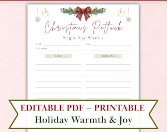 Christmas Potluck Sign up Sheet Printable Holiday Party Potluck Planner ...