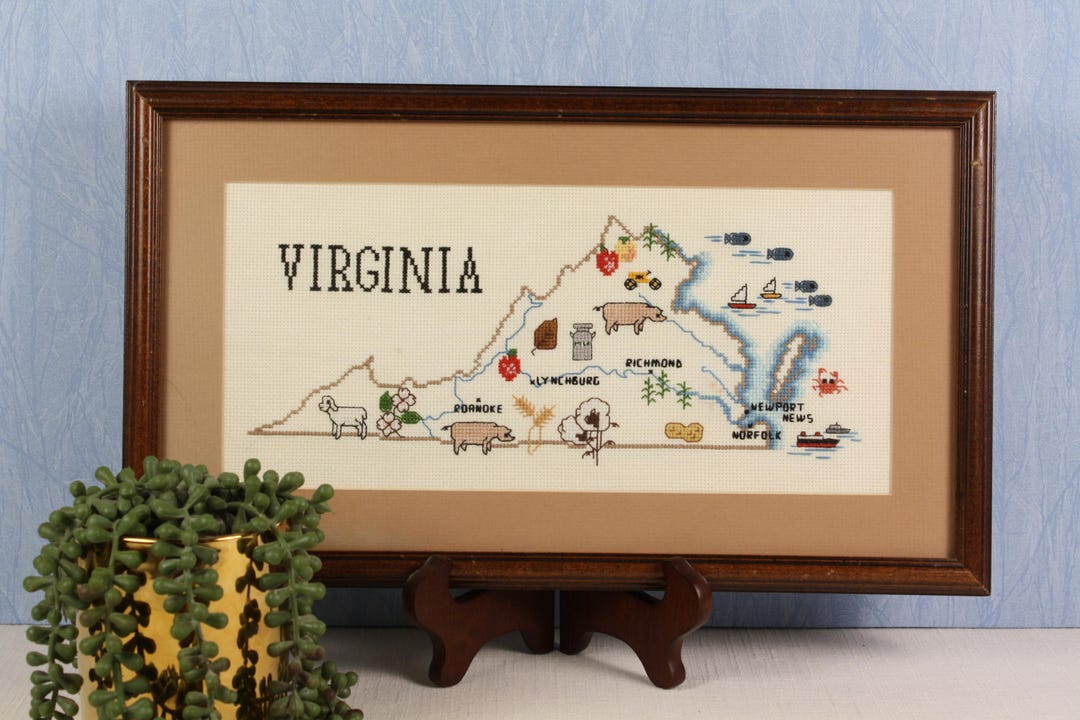 Handmade Virginia Cross-stitch Map - Etsy
