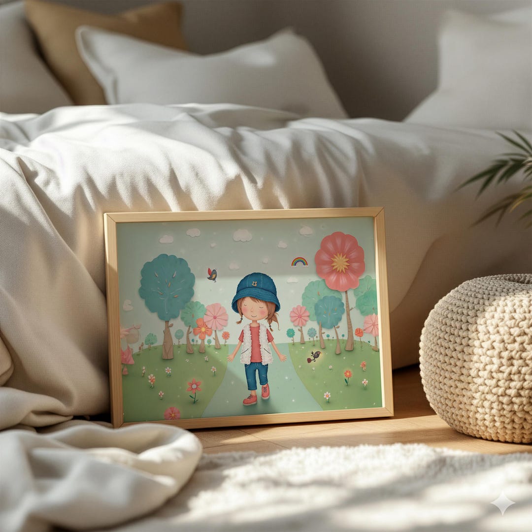 Sunny Garden Stroll Digital Wall Art, Whimsical Girl Printable ...