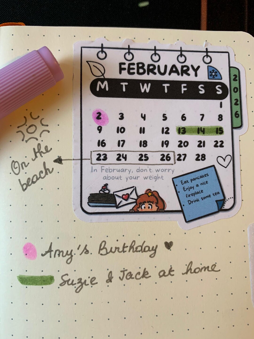 2026 - Set of 12 Cute Little Calendar Stickers + 12 Month Tab Stickers ...
