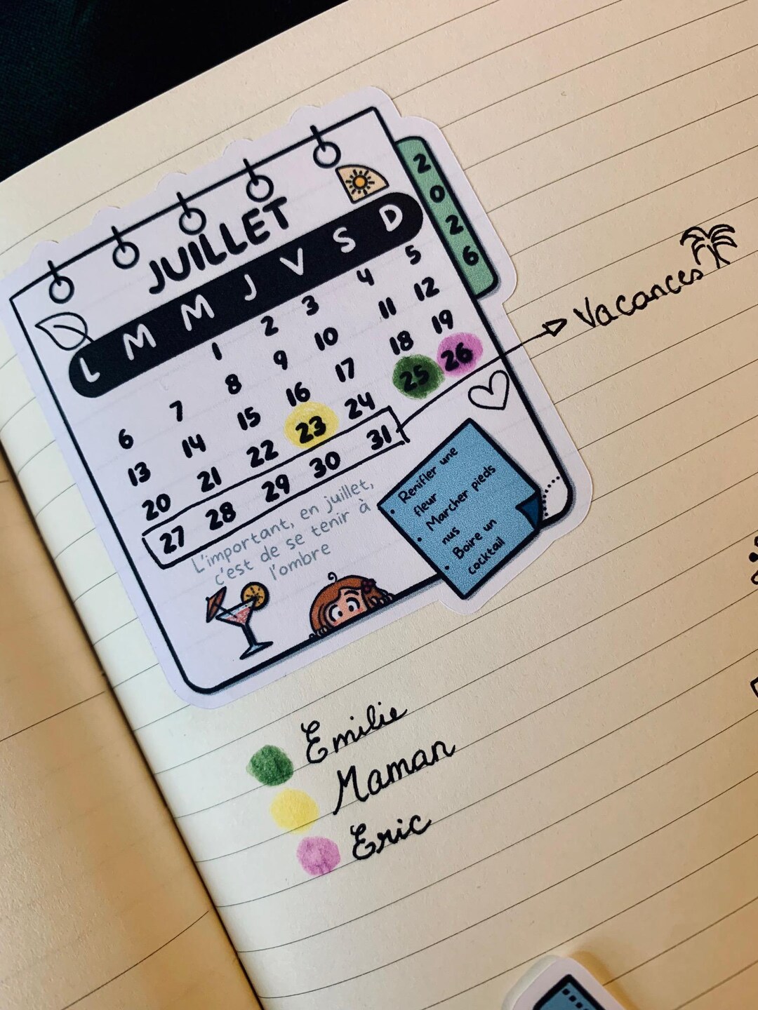 2026 - Set of 12 Cute Little Calendar Stickers + 12 Month Tab Stickers ...