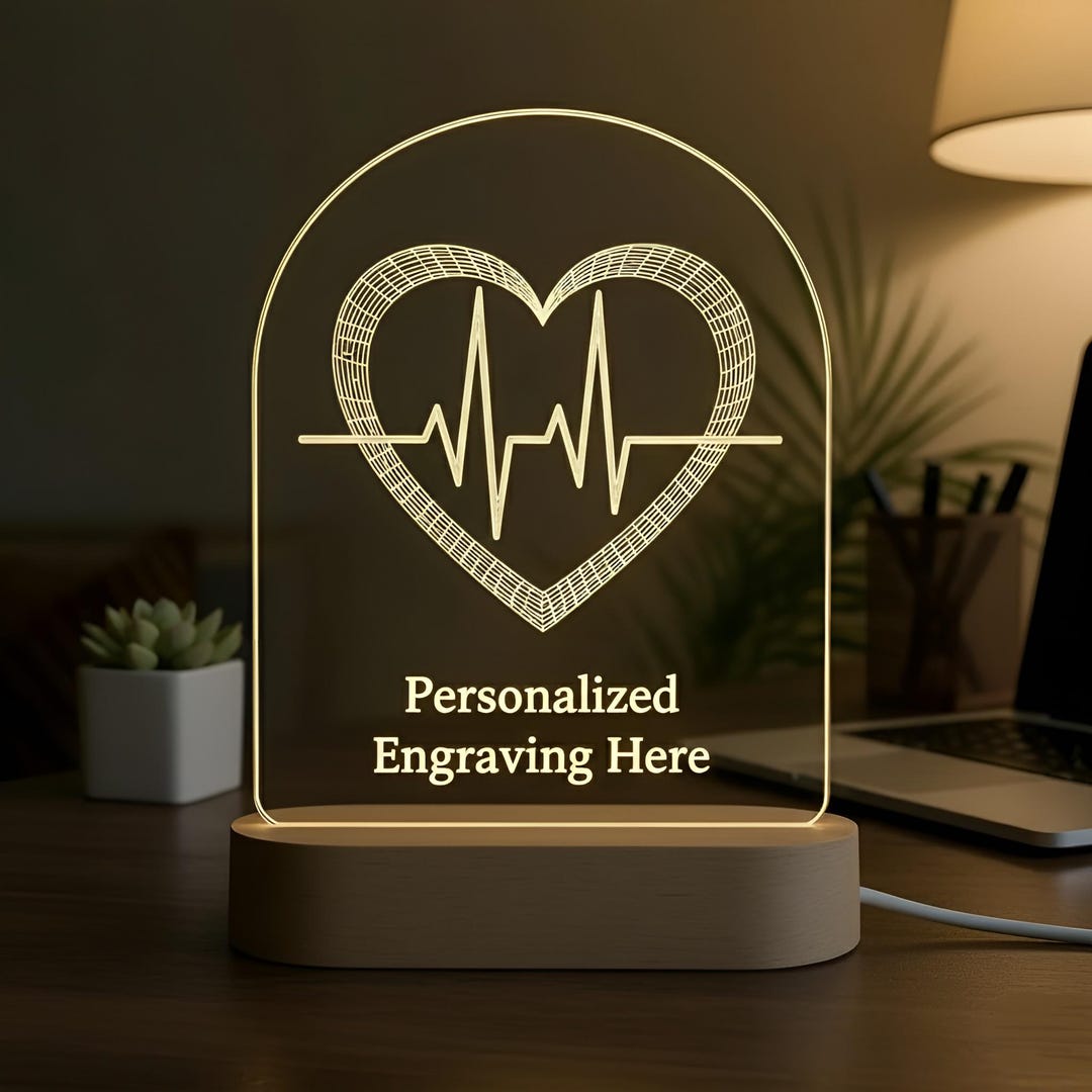 Personalized Heart ECG LED Night Light – Custom Engraved Doctor Gift - Etsy