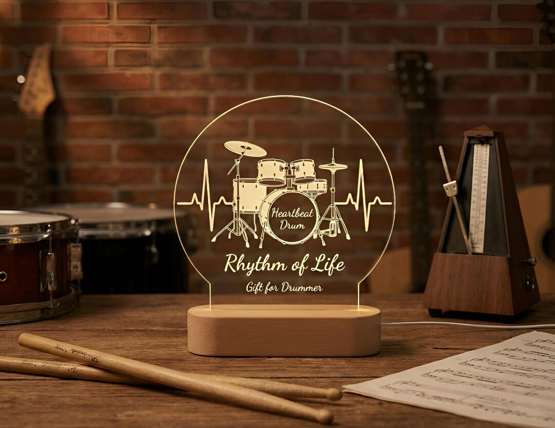 Custom Drummer LED Night Light - Heartbeat Drum With Personalised Name ...