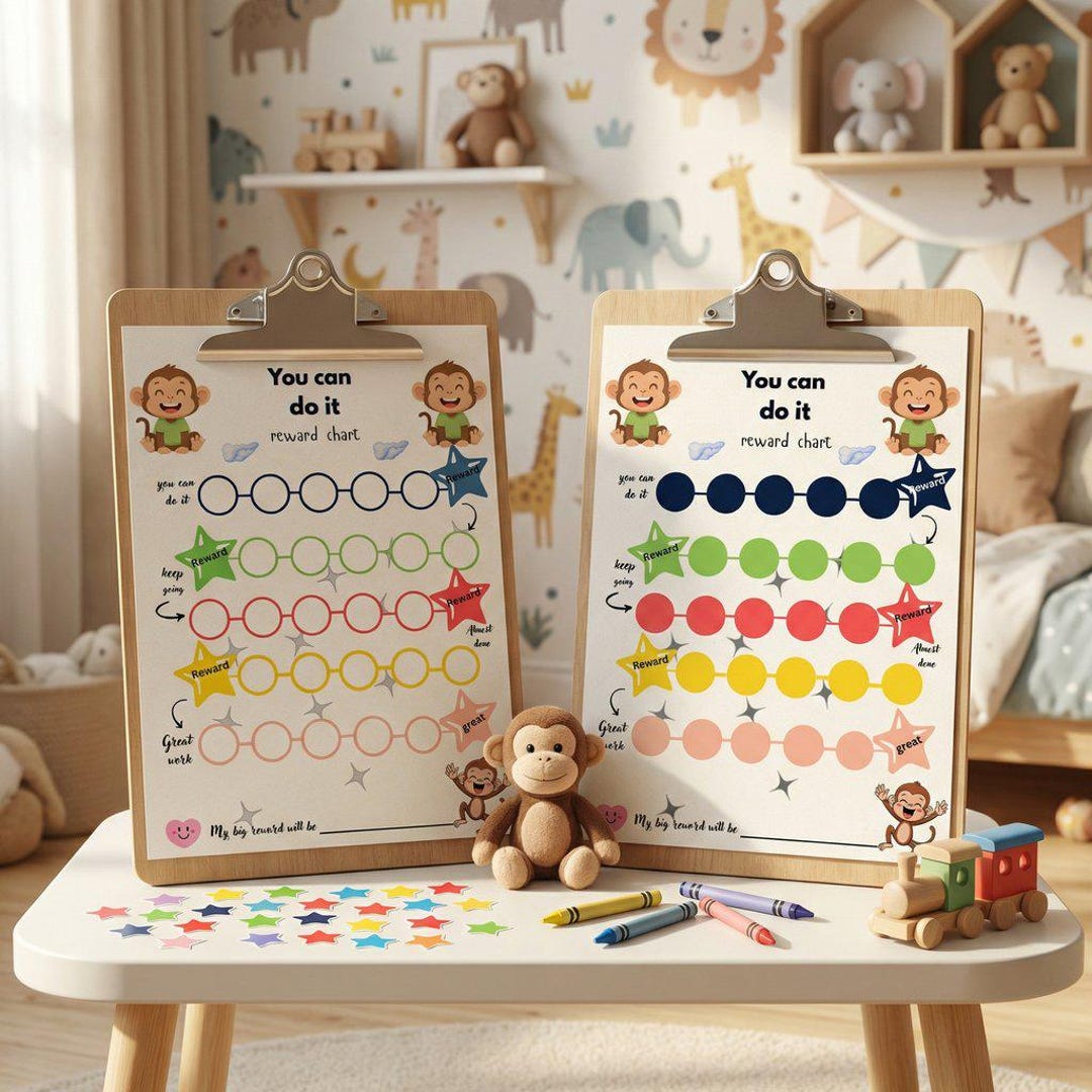 Monkey Reward Chart Printable | Kids Behavior, Routine Tracker (A4/US ...