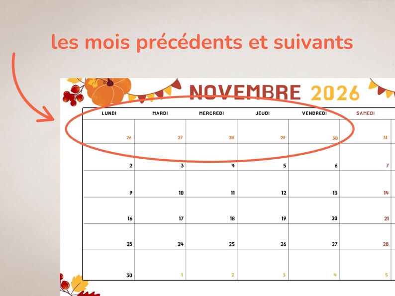 French Calendar 2026, Monthly Calendar, PDF Instant Download, French ...
