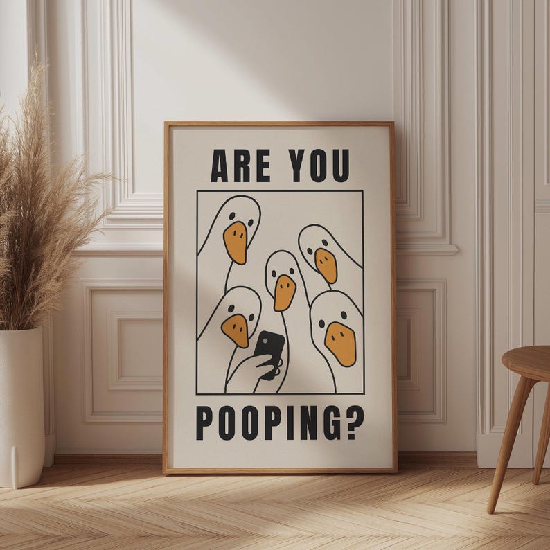 Are You Pooping Poster, Funny Duck Bathroom Art, Minimalist Toilet ...