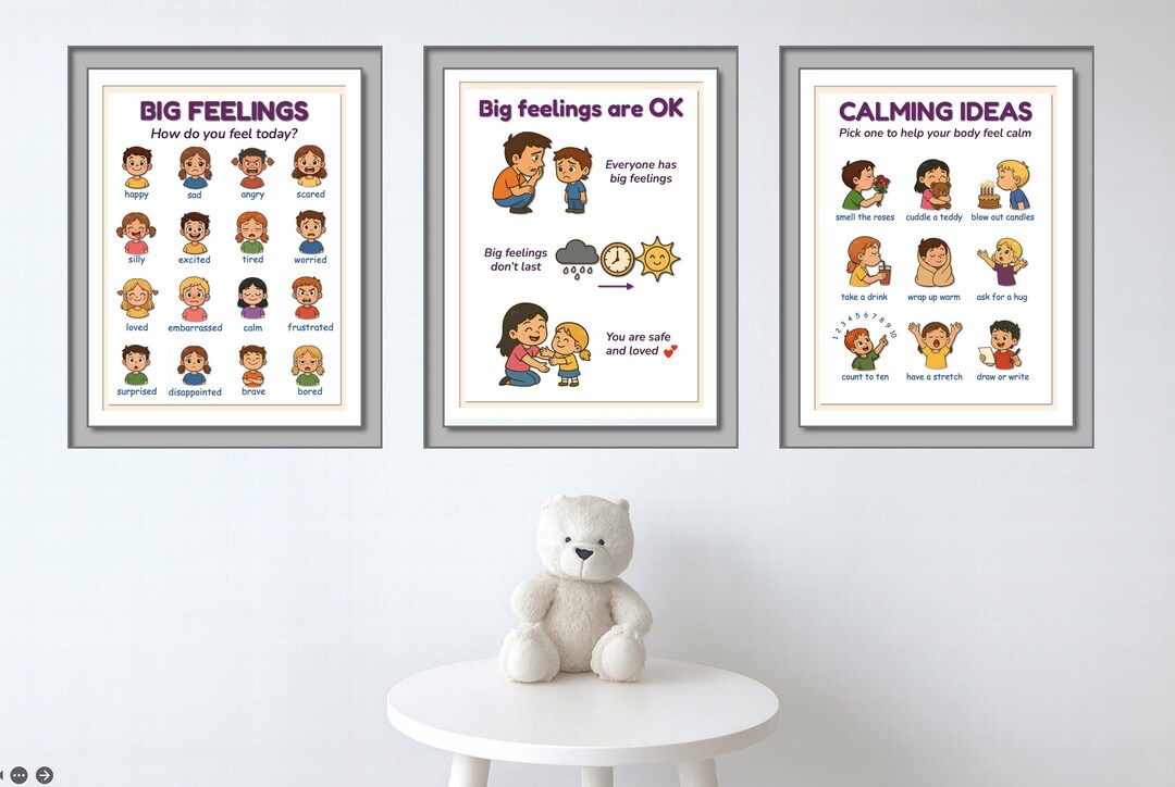 Kids Emotions Poster Bundle – Big Feelings Chart, Classroom Calm Corner ...